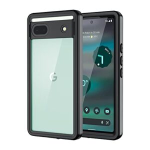 lanhiem pixel 6a case, ip68 waterproof dustproof shockproof case with built-in screen protector, full body rugged protective cover for google pixel 6a 5g, black/clear