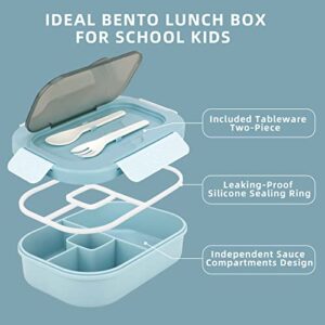 Bento Box for Kids,1.3L Bento Box Adult Lunch Box,Lunch Box Container for Kid/Adults/Toddler,Bento Boxes with 4 Compartment&Utensiles,Leak Proof,Microwave/Dishwasher/Freezer Safe(Light Blue)