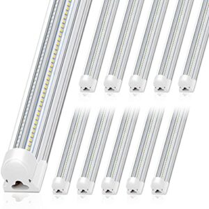 barrina 8ft led shop light, 100w 15000lm 5000k, clear cover linkable led tube lights, v shape integrated t8 led lighting, led ceiling lights for garage, warehouse, workshop, etl listed,10 pack