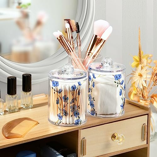 Sletend 2 Pack Plastic Qtips Holder Floral Flower Bathroom Organizer Canisters for Cotton Balls/Swabs/Pads/Floss,Plastic Apothecary Jars for Vanity