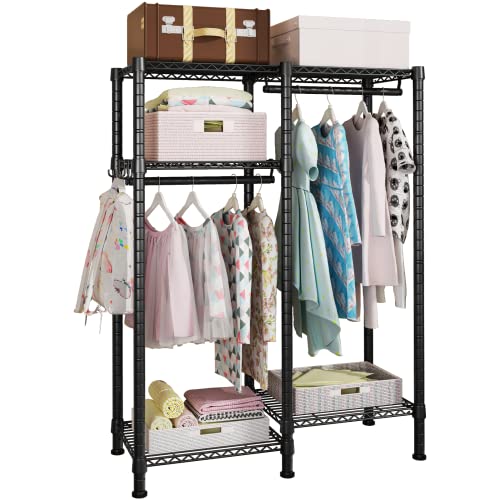 Ulif F1 Garment Rack for Kids, Baby, Students, and Children's Room, 4 Tiers Freestanding and Portable Heavy Duty Closets, Small Metal Clothes Rack with 2 Hanging Rod, 31.2”W x 11.8”D x 48”H, Black