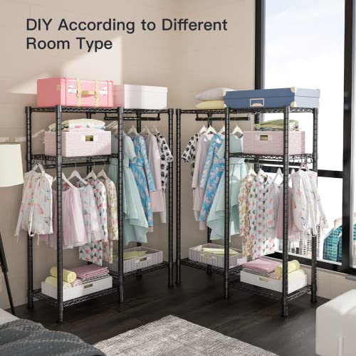 Ulif F1 Garment Rack for Kids, Baby, Students, and Children's Room, 4 Tiers Freestanding and Portable Heavy Duty Closets, Small Metal Clothes Rack with 2 Hanging Rod, 31.2”W x 11.8”D x 48”H, Black