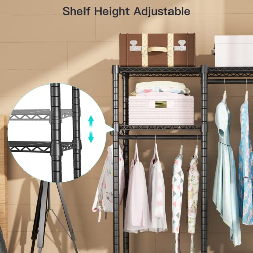 Ulif F1 Garment Rack for Kids, Baby, Students, and Children's Room, 4 Tiers Freestanding and Portable Heavy Duty Closets, Small Metal Clothes Rack with 2 Hanging Rod, 31.2”W x 11.8”D x 48”H, Black