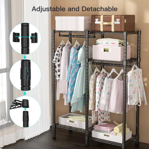 Ulif F1 Garment Rack for Kids, Baby, Students, and Children's Room, 4 Tiers Freestanding and Portable Heavy Duty Closets, Small Metal Clothes Rack with 2 Hanging Rod, 31.2”W x 11.8”D x 48”H, Black