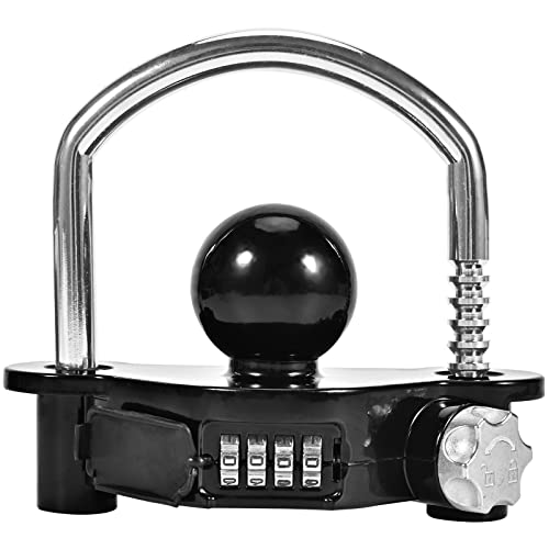 HonesaLoc Trailer Hitch Locks U-Shape Universal Adjustable Storage Security Heavy Duty Patent Design Trailer Coupler Lock with Combination Lock - Black