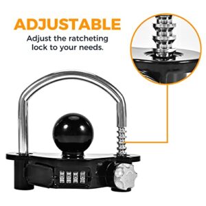 HonesaLoc Trailer Hitch Locks U-Shape Universal Adjustable Storage Security Heavy Duty Patent Design Trailer Coupler Lock with Combination Lock - Black