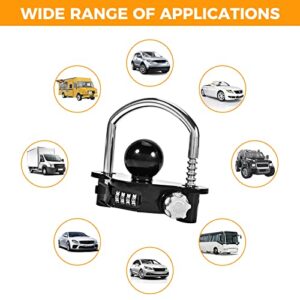 HonesaLoc Trailer Hitch Locks U-Shape Universal Adjustable Storage Security Heavy Duty Patent Design Trailer Coupler Lock with Combination Lock - Black