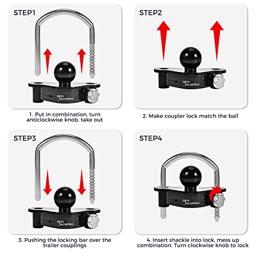 HonesaLoc Trailer Hitch Locks U-Shape Universal Adjustable Storage Security Heavy Duty Patent Design Trailer Coupler Lock with Combination Lock - Black