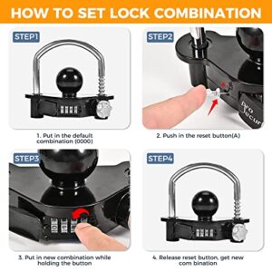 HonesaLoc Trailer Hitch Locks U-Shape Universal Adjustable Storage Security Heavy Duty Patent Design Trailer Coupler Lock with Combination Lock - Black