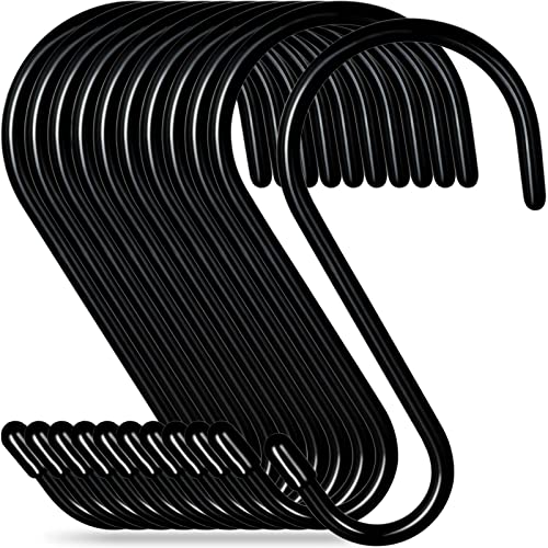 Dreecy 18 Pack 4.5 Inch S Hook for Hanging, Large Vinyl Coated S Hooks Closet Hooks Heavy Duty S Hook, Metal Black Rubber Coated Non Slip Closet S Hooks for Hanging Plants Jeans Bags Pots Jewelry