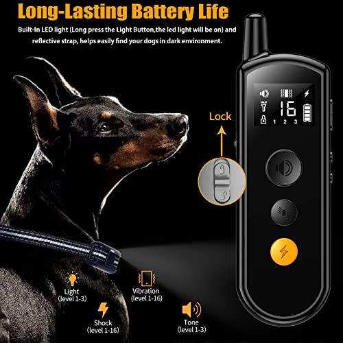 GONNLLYY Dog Training Collar, Dog Shock Collar with Electric , Vibration Beeps, Keypad Lock Mode(1-16 Levels) Rang 2000FT, IPX8 Waterproof for Large Dog/Medium Dog/Small Dog(8 lbs-150 lbs)