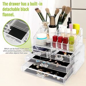 Unaone Clear Cosmetic Storage Organizer, Acrylic Makeup Organizer for Vanity Makeup Storage Organizer Display Cases, Lipstick Holder Organizer Stackable Cosmetic Organizer with 4 Drawers