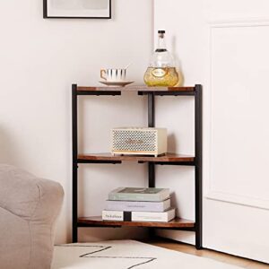 tiita corner shelf, 3 tier corner bookshelf bookcase, display rack shelf with metal frame, industrial corner ladder shelf plant shelf for living room, home, office, kitchen