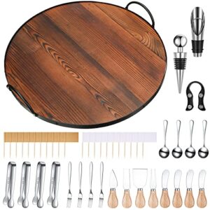 yetene charcuterie board accessories round wooden tray 20" with handles wine accessory sets cheese spreader knife butter knife set mini serving tongs spoons forks for party wedding christmas