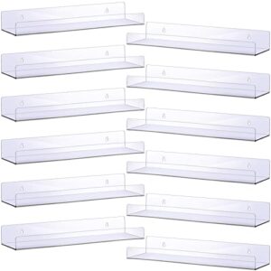 hoteam 12 pack acrylic floating shelves 4 inch wide invisible kids bookshelf clear acrylic ledge wall mounted storage shelf transparent spice rack display organizer for books photos 15 x 4 x 2''