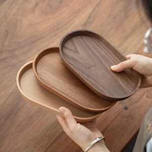 Vandroop Serving Trays for Parties, Small Tray for Tea＆Coffee, Oval Wooden Plates for Serving Food, Decorative Tray for Fruit, Appetizer＆Vegetables, Tray for Bathroom 7.8"×4.6" (Walnut, Set of 2)