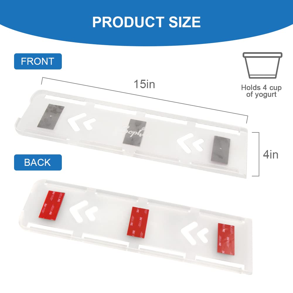 Sophico Yogurt Organizer for Fridge, 4 Capacity Yogurt Sliders for Refrigerator, Yogurt Holder with Adhesive Tapes for 3.75 Inch Yogurt, Greek and Vegan Yogurt (Transparent,2 Pack)