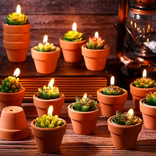 36 Pcs Succulent Candles Decorative Cactus Tealight Candle Tea Lights Handmade Baby Shower Candle Decorations Plant Candle with Mini Terracotta Clay Candle Holders for Wedding Home Party Decor