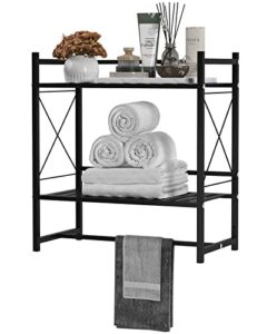 tzamli 2-tier towel rack wall mounted bathroom shelves with towel bar, floating shelves over toilet, metal storage shelf shower organizer, black