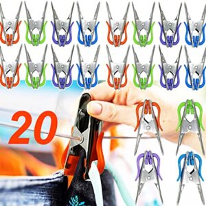 Clothespins with Hooks, Heavy Duty Colorful Outdoor Clothes Pins for Hanging and Clipping Laundry and Clothes, Multicolor Anti-Rust Spring Hanger Clips - 20PCS【Upgraded Super-Powerful Locking Model】