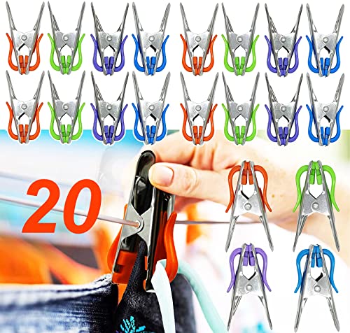 Clothespins with Hooks, Heavy Duty Colorful Outdoor Clothes Pins for Hanging and Clipping Laundry and Clothes, Multicolor Anti-Rust Spring Hanger Clips - 20PCS【Upgraded Super-Powerful Locking Model】