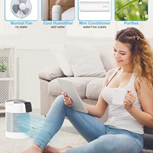 Portable Air Conditioner Fan, 4-In-1 Portable AC & Humidifier, AC Unit with 3-Speed 360° Rotation Mini Air Conditioner Personal Air Conditioner Evaporative Air Cooler for Room Car Camping Office