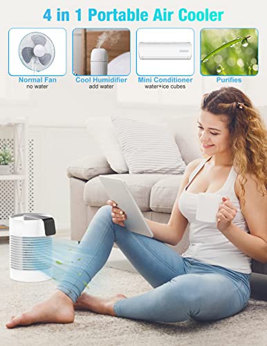 Portable Air Conditioner Fan, 4-In-1 Portable AC & Humidifier, AC Unit with 3-Speed 360° Rotation Mini Air Conditioner Personal Air Conditioner Evaporative Air Cooler for Room Car Camping Office