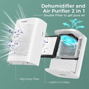 Dehumidifier and Air Purifier Combo,420 sq ft,Air Purifier HEPA H13 Filter,Touch Control,24hrs Auto-Off Timer,54oz Water Tank with Drain Hose for Bedroom Basement,Living Room,Bathroom,RV,Garage