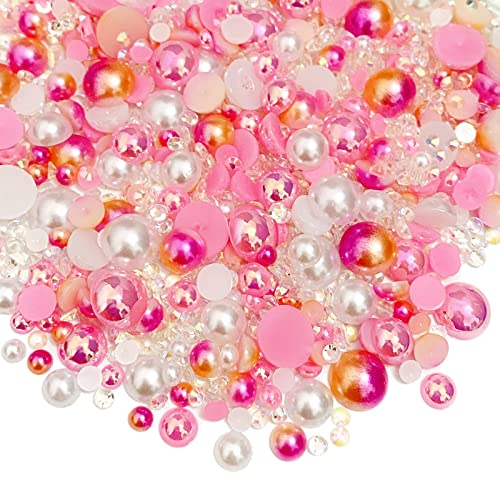 30g Mix Pink Half Pearl Rhinestones for Crafts Mixed Size 3mm-10mm Resin Rhinestone Half Round Flatback Pearl Rhinestones for DIY Nail Art Crafts Jewelry Decoration