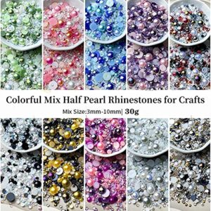 30g Mix Pink Half Pearl Rhinestones for Crafts Mixed Size 3mm-10mm Resin Rhinestone Half Round Flatback Pearl Rhinestones for DIY Nail Art Crafts Jewelry Decoration