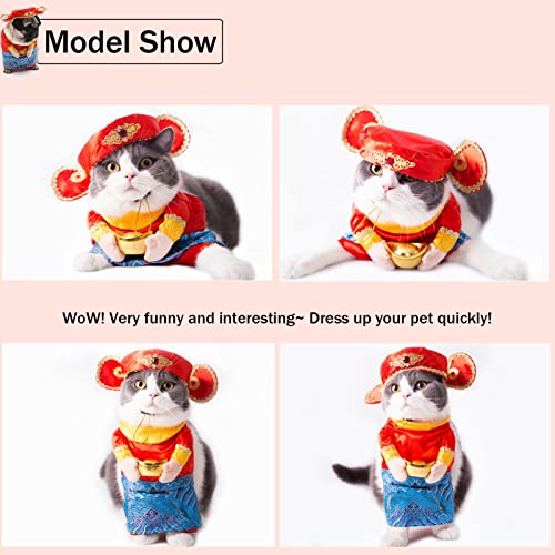 SEIS Dog Two-Legged God of Wealth Costume Cat Standing Clothes Pet New Year Costume for Birthday Halloween Christmas Tanabata Spring Festival Valentine's Day (M (Neck Circumference 13.8"/35cm))