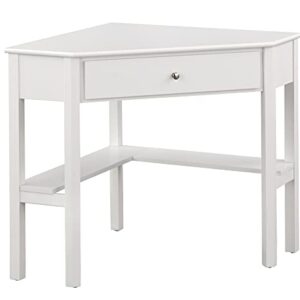 Target Marketing Systems Ellen Corner Desk Drawer and One Storage Shelf for Living Room, Bedroom, or Home Office, Small Computer Table, 42" W x 30" H, White