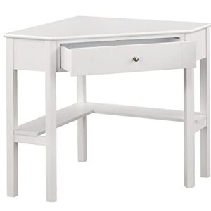 Target Marketing Systems Ellen Corner Desk Drawer and One Storage Shelf for Living Room, Bedroom, or Home Office, Small Computer Table, 42" W x 30" H, White