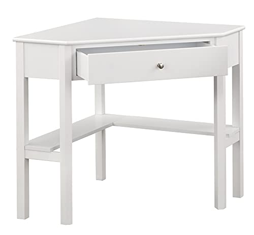 Target Marketing Systems Ellen Corner Desk Drawer and One Storage Shelf for Living Room, Bedroom, or Home Office, Small Computer Table, 42" W x 30" H, White