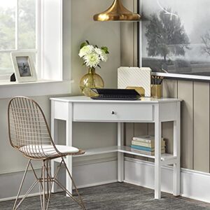 Target Marketing Systems Ellen Corner Desk Drawer and One Storage Shelf for Living Room, Bedroom, or Home Office, Small Computer Table, 42" W x 30" H, White