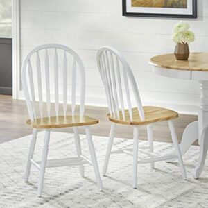 Target Marketing Systems Arrowback Country Dining Room Chairs, with Flat Spindle Back and Carved Legs, Made of Solid Rubberwood, Seat Height 17.75", Set of 2, White