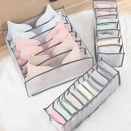 FQkongI Underwear Drawer Organize 6 Piece Foldable Closet Organizer Closet Clothing Dividers and Storage for Bras Socks Underpants Panties and Ties Organization(Grey, 6/7/11)