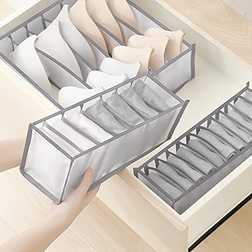 FQkongI Underwear Drawer Organize 6 Piece Foldable Closet Organizer Closet Clothing Dividers and Storage for Bras Socks Underpants Panties and Ties Organization(Grey, 6/7/11)