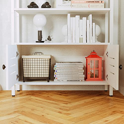 IRONCK Bookshelf and Bookcase with 2 Louvered Doors and 4 Shelves, Standing Storage Cabinet for Living Room, Home Office, Bedroom, Washroom, White