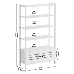 IRONCK Bookshelf and Bookcase with 2 Louvered Doors and 4 Shelves, Standing Storage Cabinet for Living Room, Home Office, Bedroom, Washroom, White