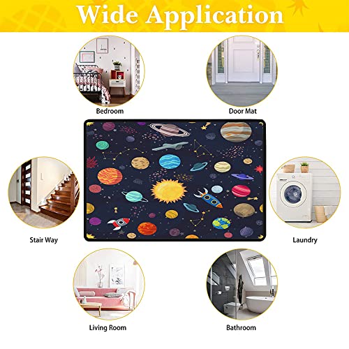 Non Slip Large Area Rugs Durable Thick Floor Mat Doormats Cartoon Space Planets and Spaceships Pattern Printed Floor Pad Rugs Living Room Bedroom Carpet Standing Mat Home Decor 60"x40"