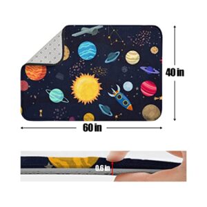 Non Slip Large Area Rugs Durable Thick Floor Mat Doormats Cartoon Space Planets and Spaceships Pattern Printed Floor Pad Rugs Living Room Bedroom Carpet Standing Mat Home Decor 60"x40"