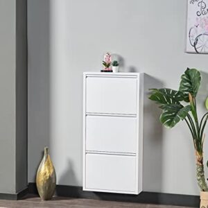 Alveon Flip Drawer Shoe Cabinet, Storage Organizer, Freestanding Shoe Rack, Wall Mounted No-Assembly (White, 2 Drawer)