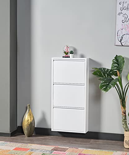 Alveon Flip Drawer Shoe Cabinet, Storage Organizer, Freestanding Shoe Rack, Wall Mounted No-Assembly (White, 2 Drawer)