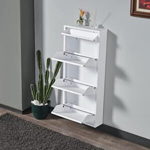 Alveon Flip Drawer Shoe Cabinet, Storage Organizer, Freestanding Shoe Rack, Wall Mounted No-Assembly (White, 2 Drawer)