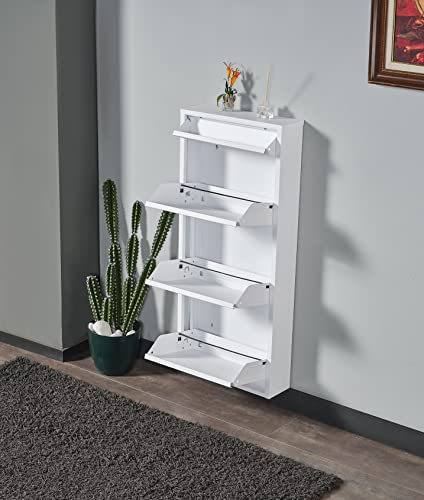 Alveon Flip Drawer Shoe Cabinet, Storage Organizer, Freestanding Shoe Rack, Wall Mounted No-Assembly (White, 2 Drawer)