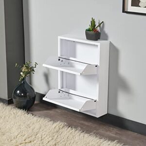 Alveon Flip Drawer Shoe Cabinet, Storage Organizer, Freestanding Shoe Rack, Wall Mounted No-Assembly (White, 2 Drawer)