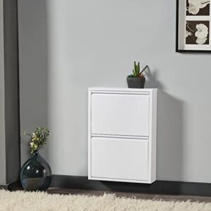 Alveon Flip Drawer Shoe Cabinet, Storage Organizer, Freestanding Shoe Rack, Wall Mounted No-Assembly (White, 2 Drawer)