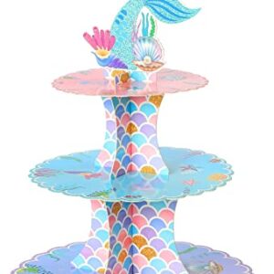 Creatyi Cupcake Stand 3 Tier Round Mermaid Cupcake Stand Unique Cupcake Holder Cupcake Tower Display Perfect for Birthday Baby Shower New Year and Christmas Party Supplies (Mermaid, 1 PCS)