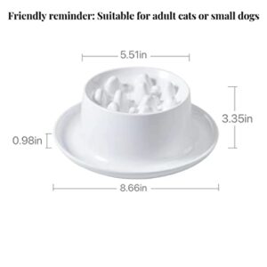 Slow Feeder Cat Bowl,Raised Cat Slow Feeder, Elevated Cat Bowls for Slow Eating, Pet Slow Feeder for Wet & Dry Food,Prevent Vomiting Improves Digestion (White)